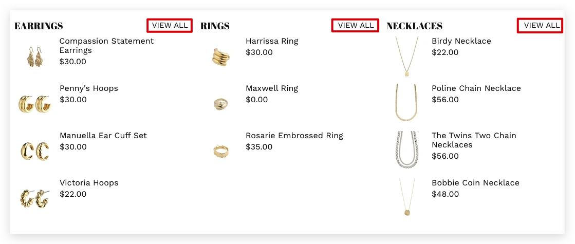 Featured collection list section